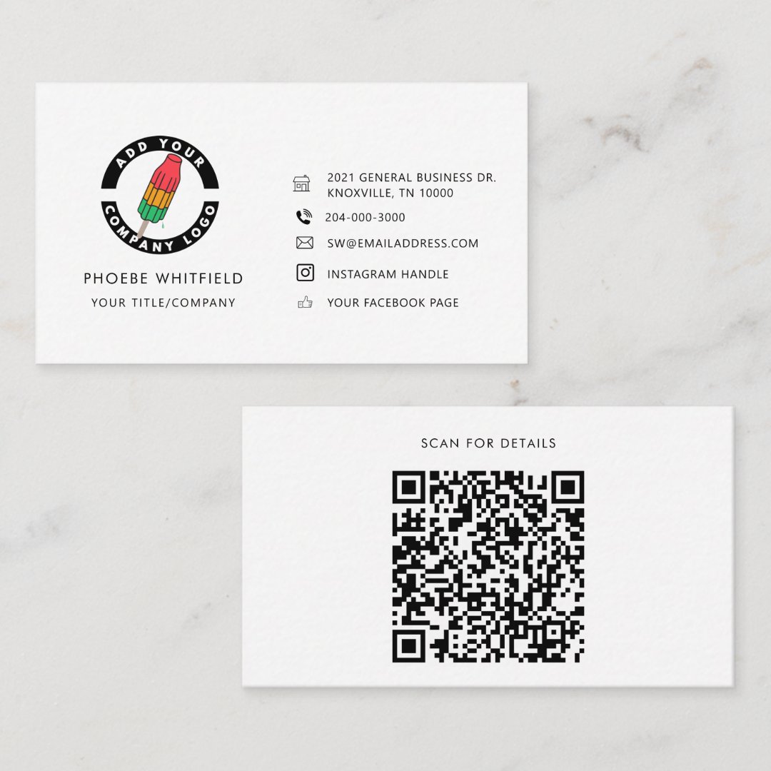 Custom Logo QR Code and Social Media Icons Business Card | Zazzle