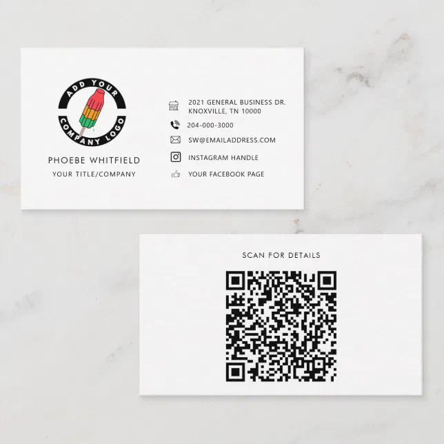 Custom Logo QR Code and Social Media Icons Business Card | Zazzle
