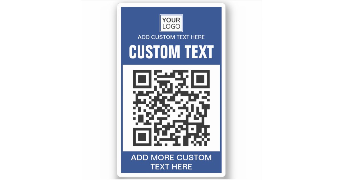 Custom logo, QR code and text dark blue Sticker | Zazzle