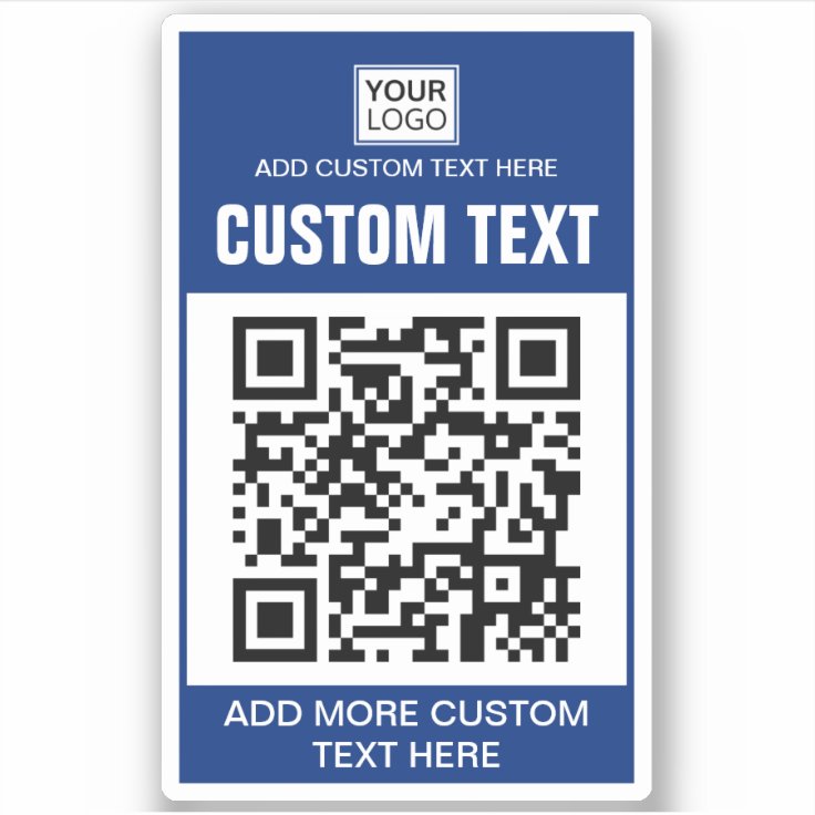 Custom logo, QR code and text dark blue Sticker | Zazzle