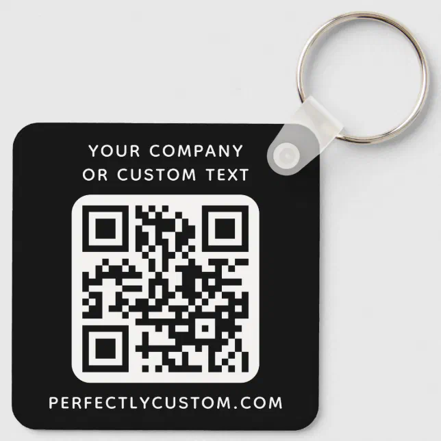Custom logo, QR code and text double sided black Keychain | Zazzle