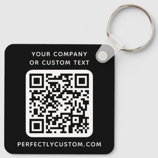 Custom logo, QR code and text double sided black Keychain | Zazzle