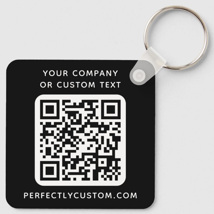 Custom logo, QR code and text double sided black Keychain | Zazzle