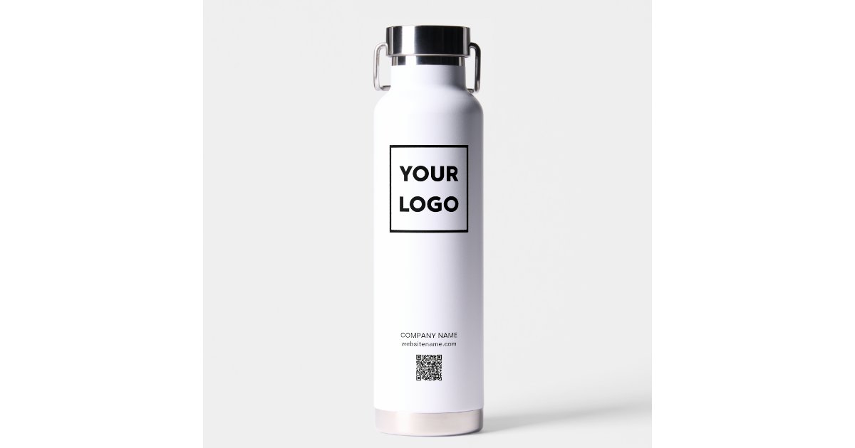Custom Logo QR Code and Text on 2 Sides White Water Bottle | Zazzle