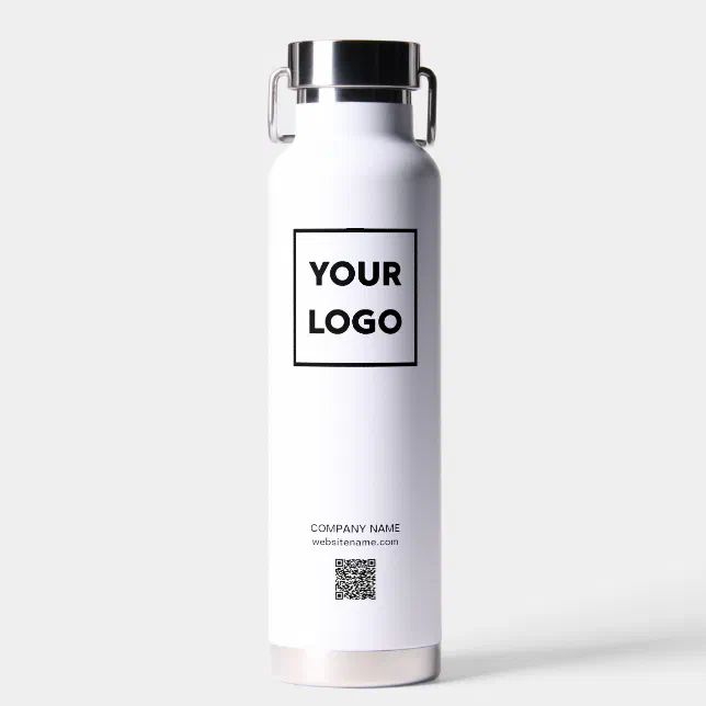 Custom Logo QR Code and Text on 2 Sides White Water Bottle | Zazzle
