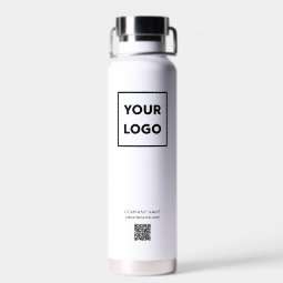 Custom Logo QR Code and Text on 2 Sides White Water Bottle | Zazzle