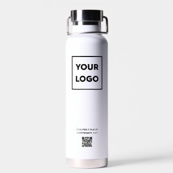 Custom Logo QR Code and Text on 2 Sides White Water Bottle | Zazzle