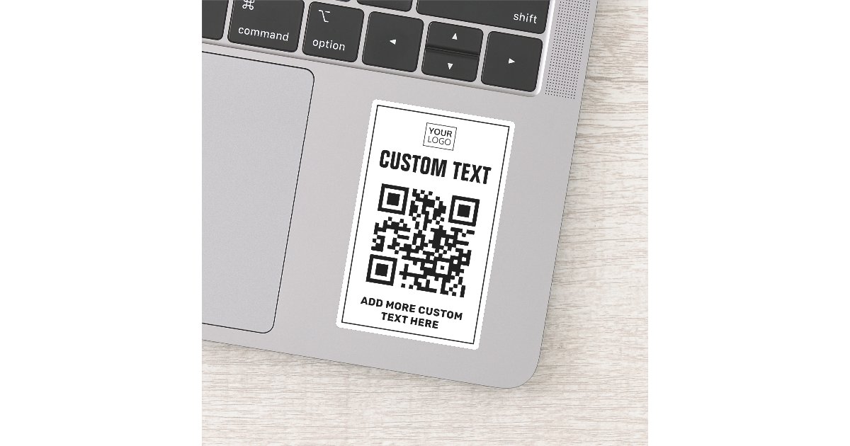 Custom logo, QR code and text white Sticker | Zazzle