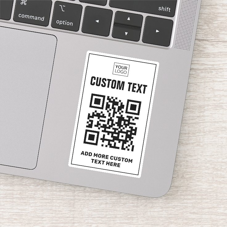 Custom logo, QR code and text white Sticker | Zazzle