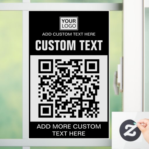 Custom logo, QR code and text Window Cling | Zazzle