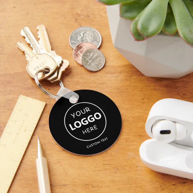 Custom Logo & QR Code on Black Company Business Keychain | Zazzle