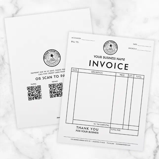 Custom Logo QR Code Payment Invoice Letterhead | Zazzle