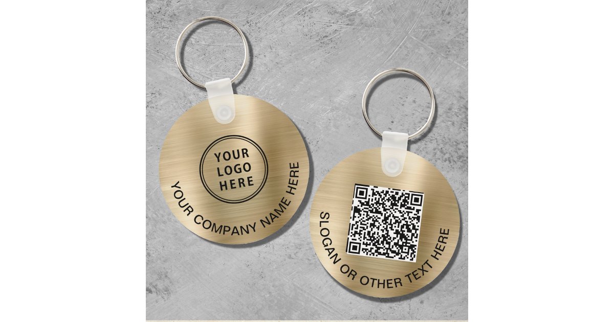 Custom Logo QR Code Promotional Gold Keychain | Zazzle