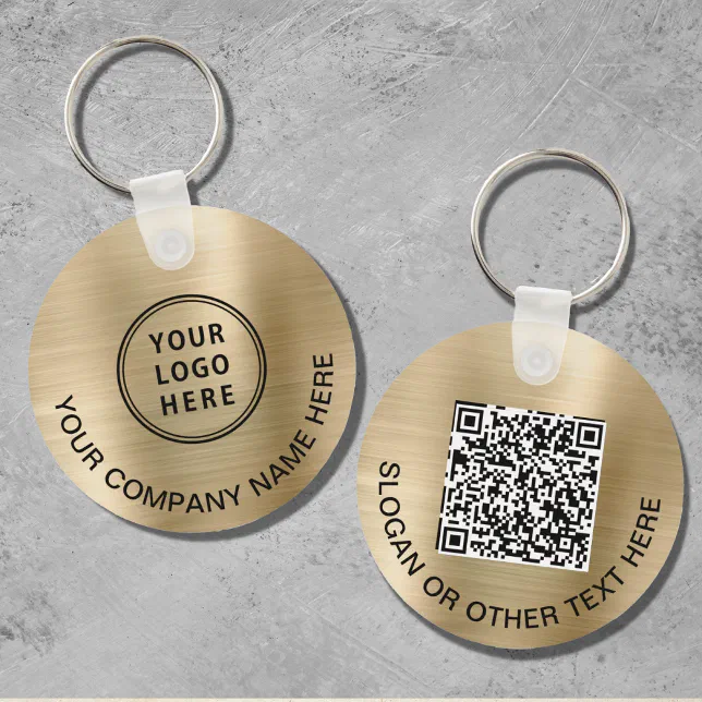 Custom Logo QR Code Promotional Gold Keychain | Zazzle