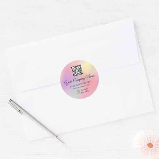 Custom Logo QR Code Promotional Holograph. Pink Classic Round Sticker ...