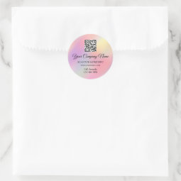 Custom Logo QR Code Promotional Holograph. Pink Classic Round Sticker ...