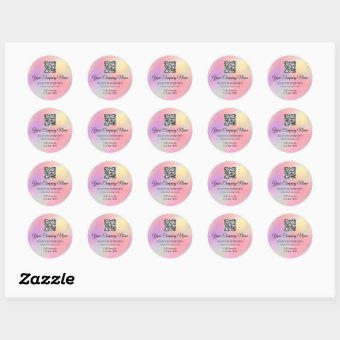 Custom Logo QR Code Promotional Holograph. Pink Classic Round Sticker ...