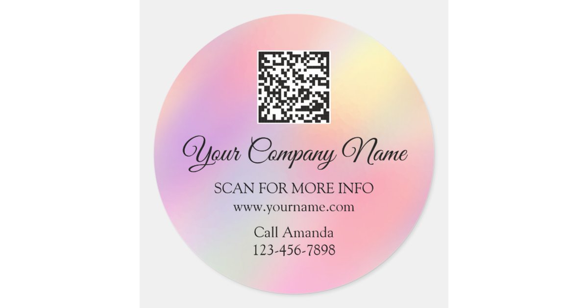 Custom Logo QR Code Promotional Holograph. Pink Classic Round Sticker ...