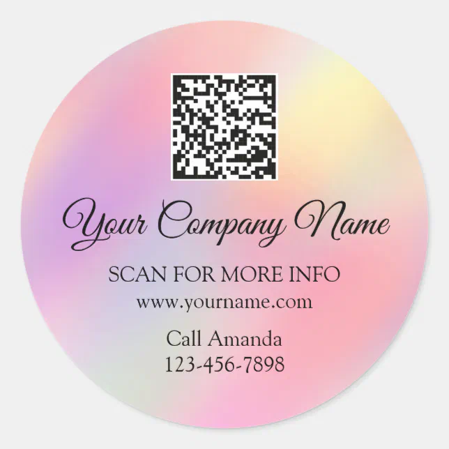 Custom Logo QR Code Promotional Holograph. Pink Classic Round Sticker ...