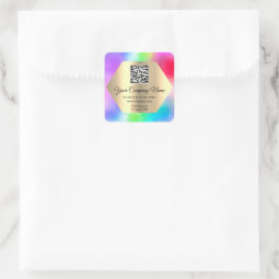 Custom Logo QR Code Promotional Pink Holograph Square Sticker | Zazzle