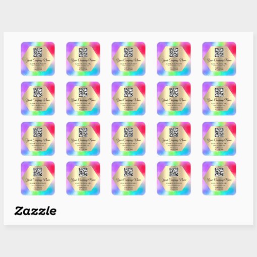 Custom Logo QR Code Promotional Pink Holograph Square Sticker | Zazzle