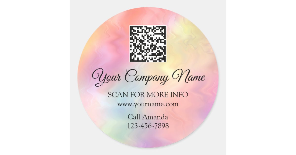 Custom Logo QR Code Promotional Rose Holograph Classic Round Sticker ...