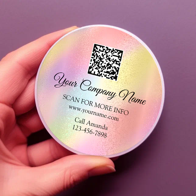 Custom Logo QR Code Promotional Rose Pastels Classic Round Sticker | Zazzle