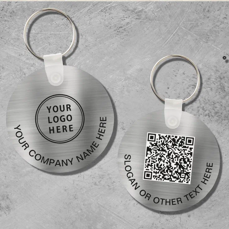 Custom Logo QR Code Promotional Silver Keychain | Zazzle