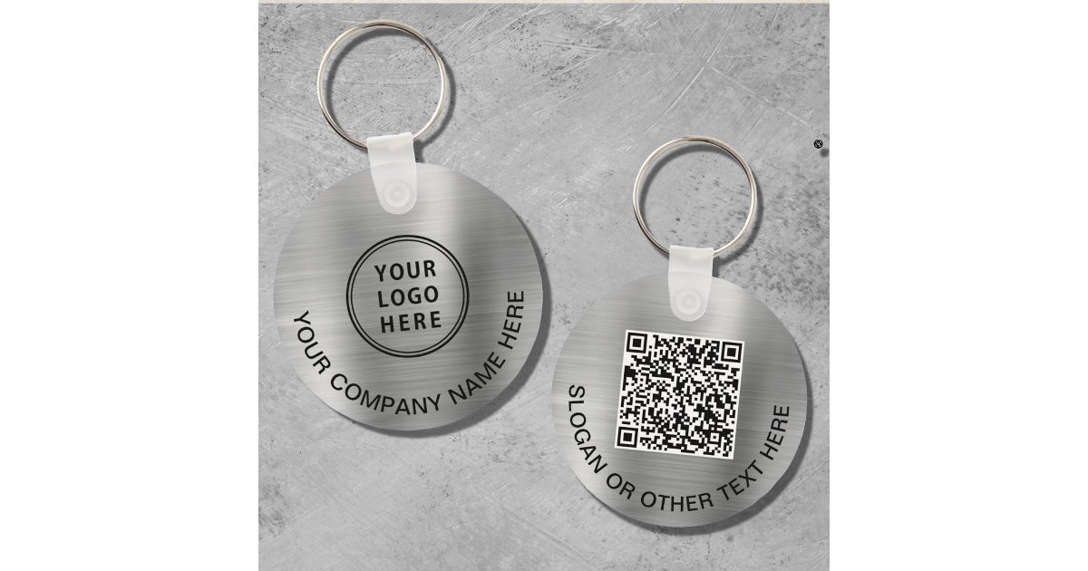 Custom Logo QR Code Promotional Silver Keychain | Zazzle