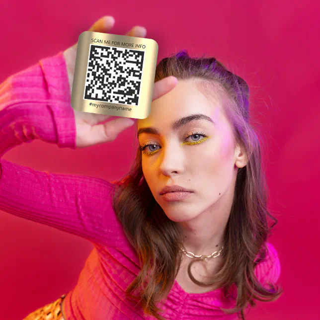 Custom Logo QR Code Scan Me Name Gold Square Sticker | Zazzle