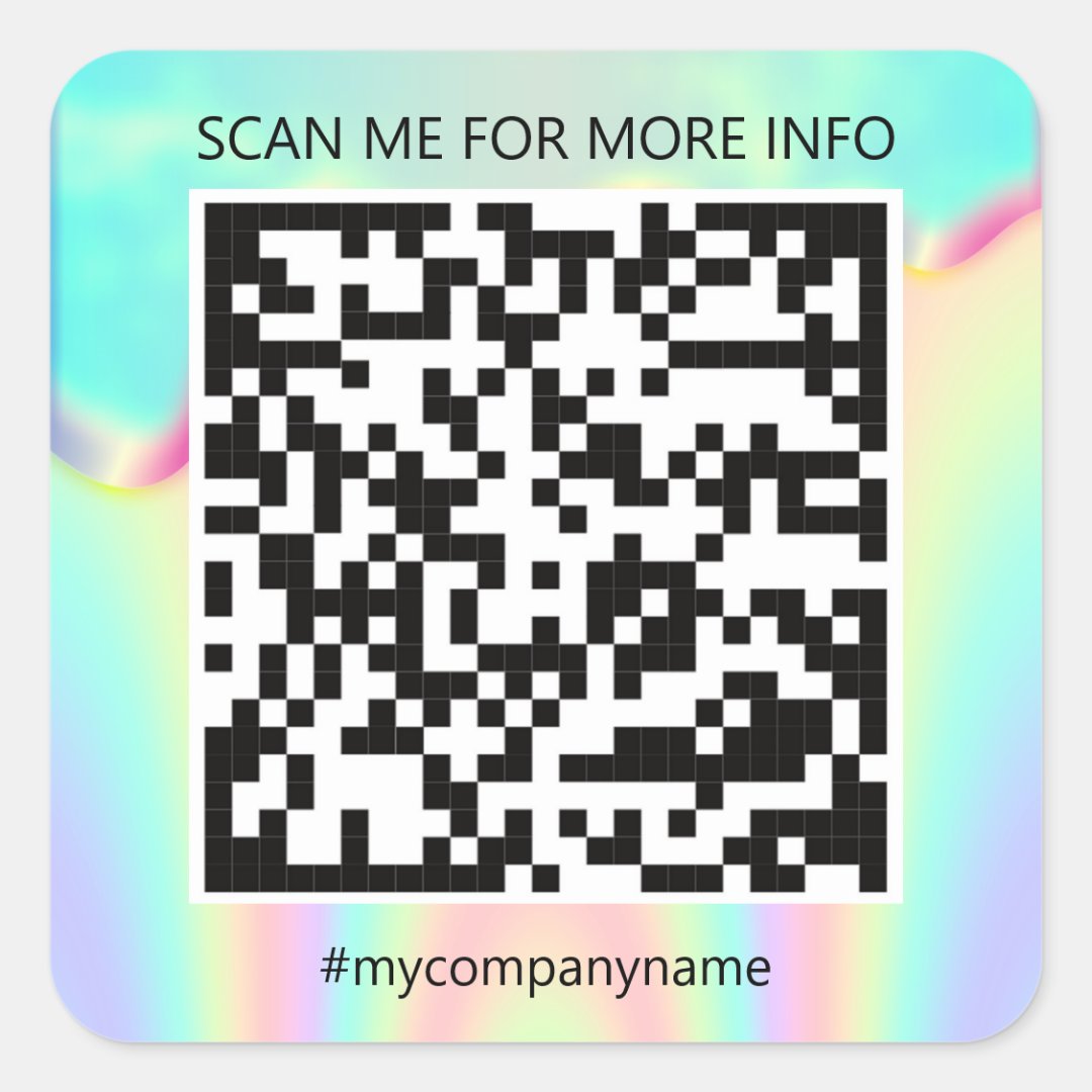 Custom Logo QR Code Scan Me Name Holographic Square Sticker | Zazzle