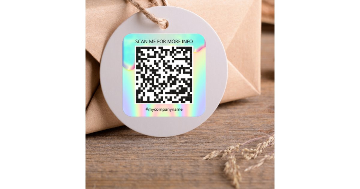 Custom Logo QR Code Scan Me Name Holographic Square Sticker | Zazzle