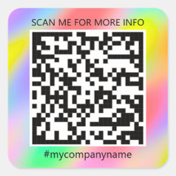 Custom Logo QR Code Scan Me Name Rainbow Square Sticker | Zazzle