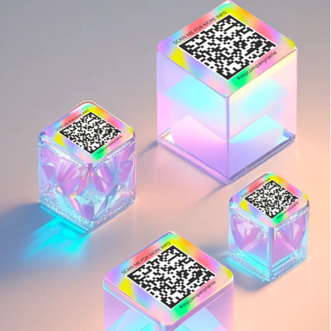 Custom Logo QR Code Scan Me Name Rainbow Square Sticker | Zazzle