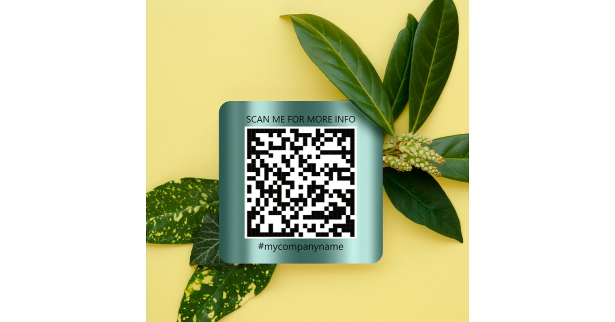 Custom Logo QR Code Scan Me Name Teal Green Square Sticker | Zazzle
