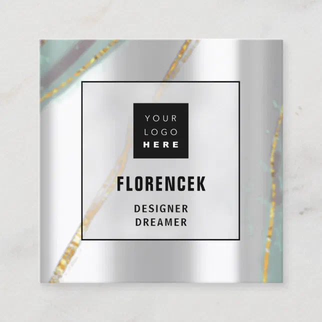 Custom Logo QR CODE Silver Gray Green Gold Frame Square Business Card ...