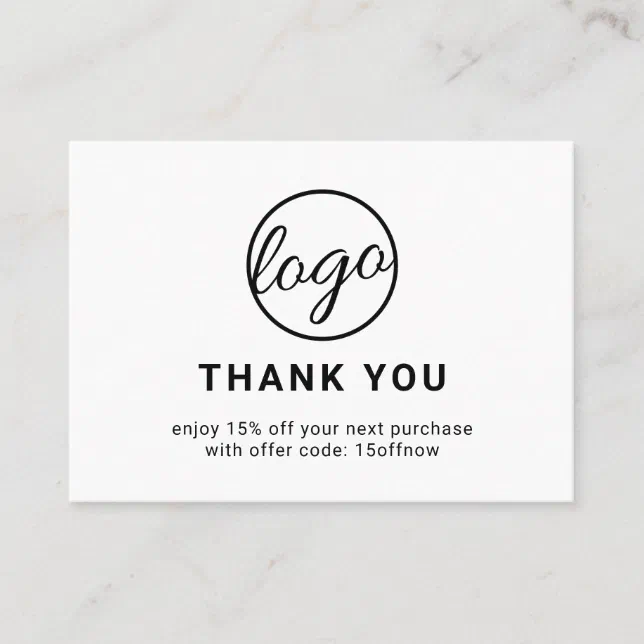 Custom Logo QR Code Simple Black and White Modern Discount Card | Zazzle