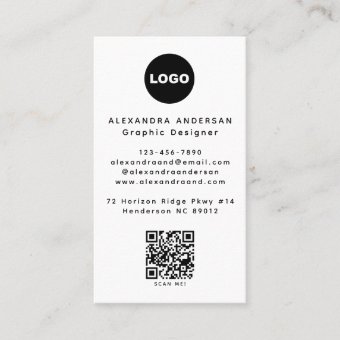 Custom Logo QR Code Simple Modern Minimalist Business Card | Zazzle