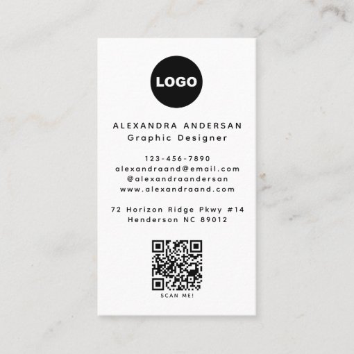 Custom Logo QR Code Simple Modern Minimalist Business Card | Zazzle