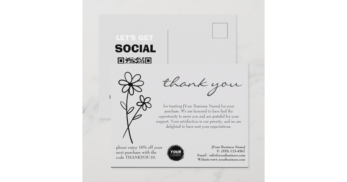 Custom Logo & QR Code Thank You Business Postcard | Zazzle