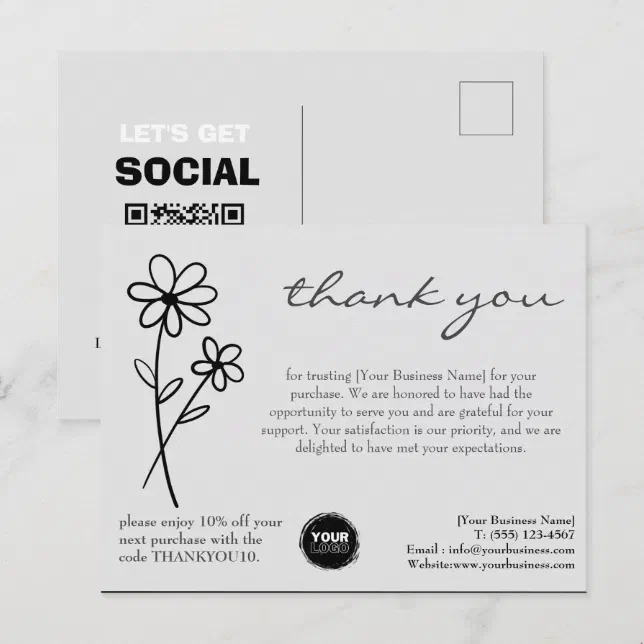 Custom Logo & QR Code Thank You Business Postcard | Zazzle