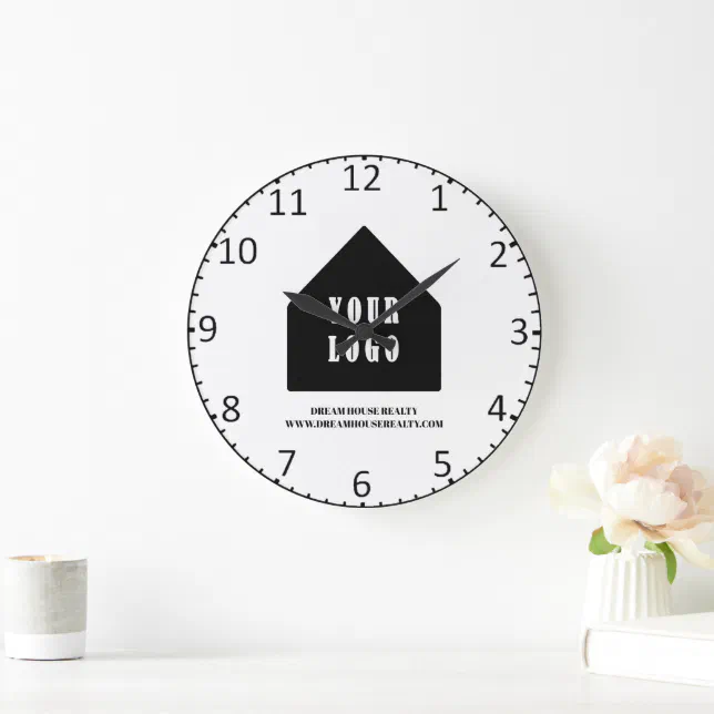 Custom Logo Real Estate Agent Realtor Office Large Clock | Zazzle