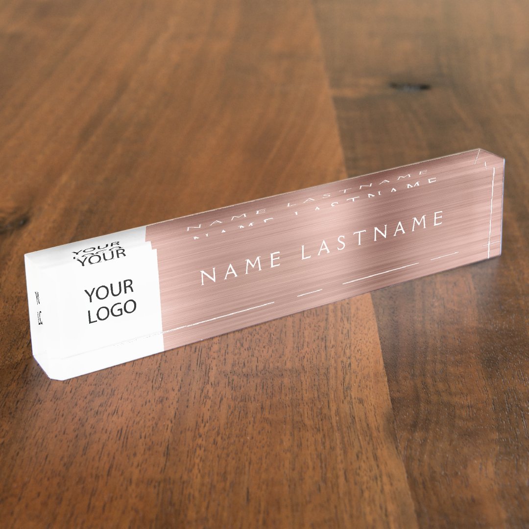 Custom Logo Rose Gold Pink Professional Desk Name Plate | Zazzle