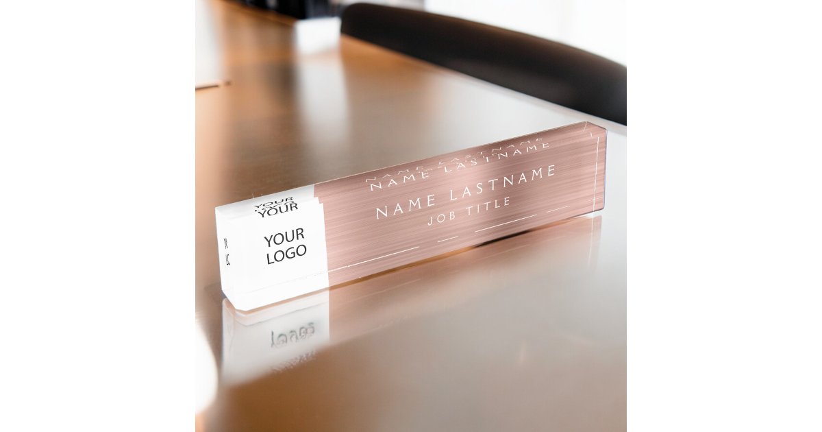 Custom Logo Rose Gold Pink Professional Desk Name Plate | Zazzle