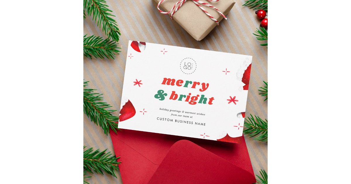 Custom Logo Santa Hat Christmas Holiday Card | Zazzle