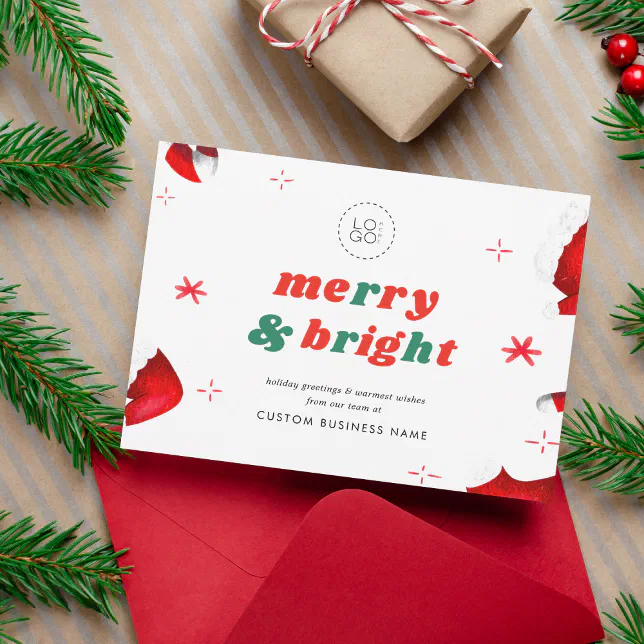 Custom Logo Santa Hat Christmas Holiday Card | Zazzle