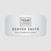 Custom logo satin gray gradient name and title name tag | Zazzle