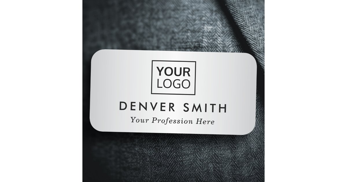 Custom logo satin gray gradient name and title tag | Zazzle