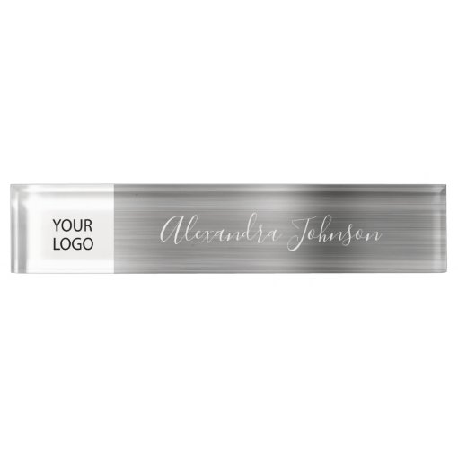 Custom Logo Silver Elegant Professional Desk Name Plate | Zazzle