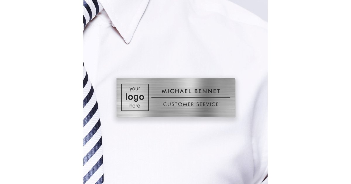 Custom Logo Silver Gray Professional Business Name Tag | Zazzle